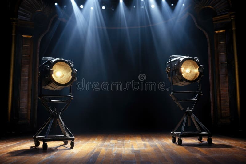A Pair of Professional Spotlight on a Theatre Stage Stock Photo - Image ...