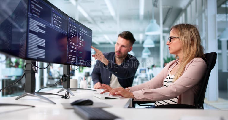 Pair Programming Collaboration in Business Software Development Stock Image - Image of monitor ...