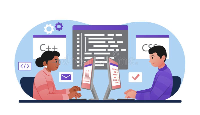 Pair programming concept stock vector. Illustration of team - 249844583