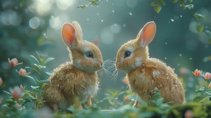 Two Rabbits Sitting Together Stock Image - Image of furry, domestic ...