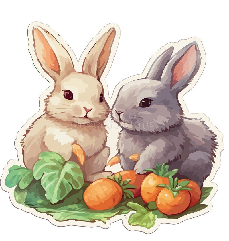 A Pair of Rabbits Snacking Adventure Stock Vector - Illustration of ...