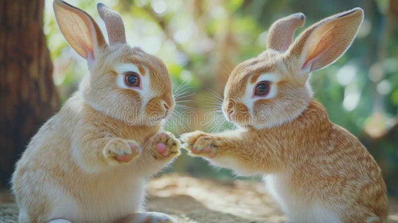 A Pair of Rabbits Standing Side by Side, Looking at the Camera Stock ...