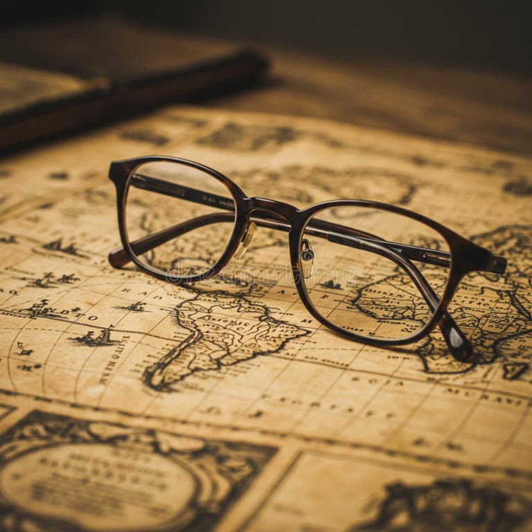 A Pair of Rectangular Eyeglasses with Dark, Thin Frames Lies on an ...