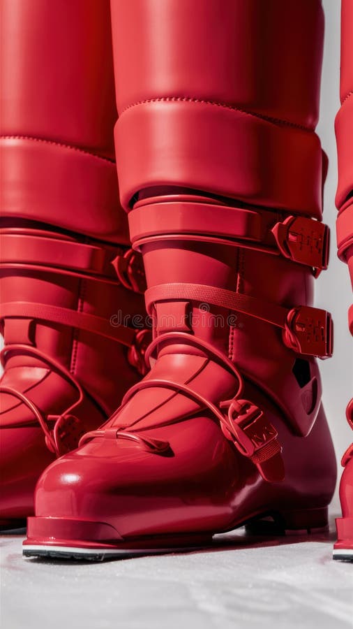 A Pair of Red Boots with Buckles on the Side, AI Stock Photo - Image of ...