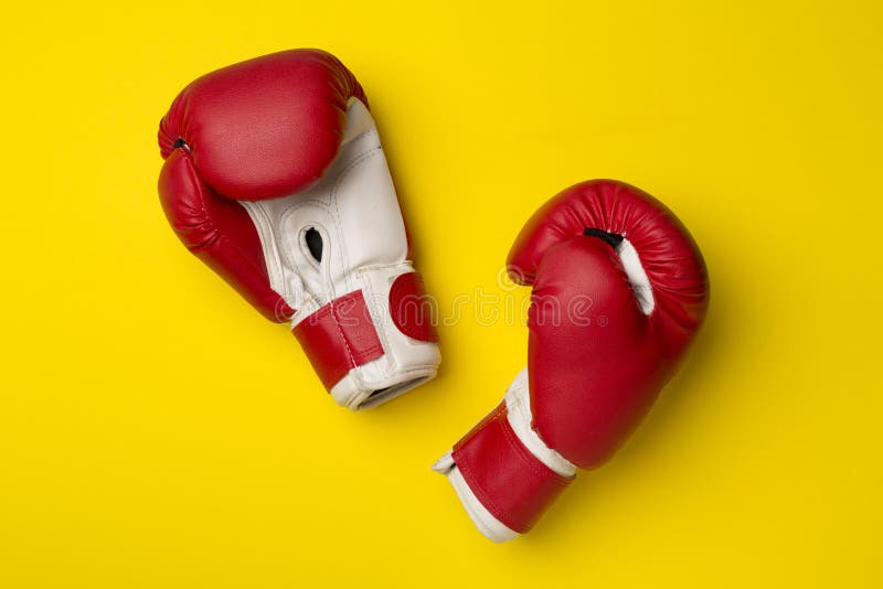 Pair of Red Boxing Gloves on Color Background. Top View Stock Image ...
