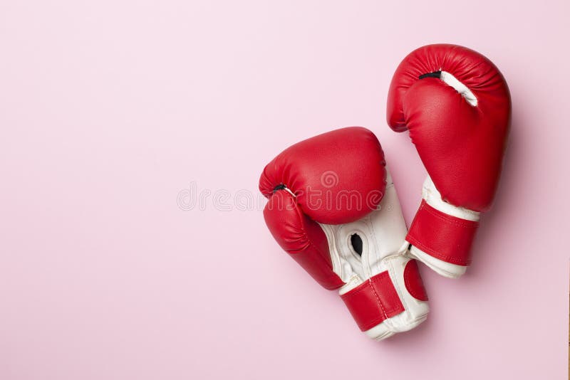 Pair of Red Boxing Gloves on Color Background. Top View Stock Photo ...