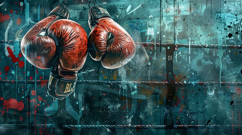Red Boxing Gloves Hanging in a Ring Stock Illustration - Illustration ...