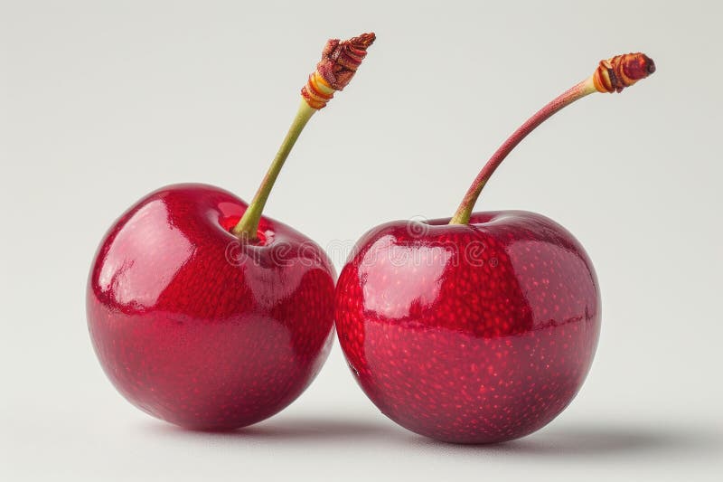 Pair of Red Cherry Standing Together Two Ripe, Red Cherries Placed Next ...