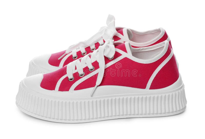 Pair of Red Classic Old School Sneakers on White Background Stock Image ...