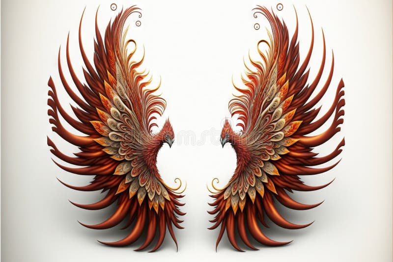 A Pair of Red and Gold Wings on a White Background with a White ...