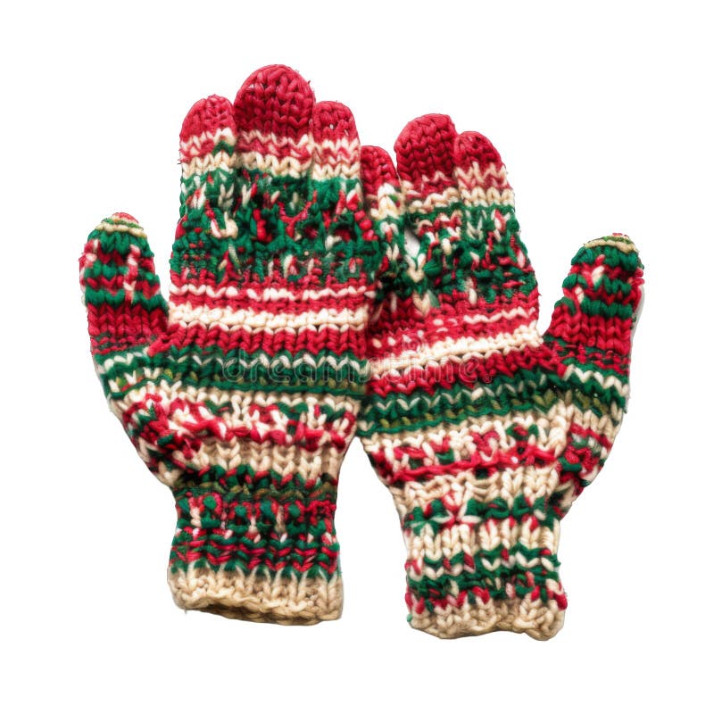 A Pair of Red, Green, and White Knitted Mittens Stock Photo ...