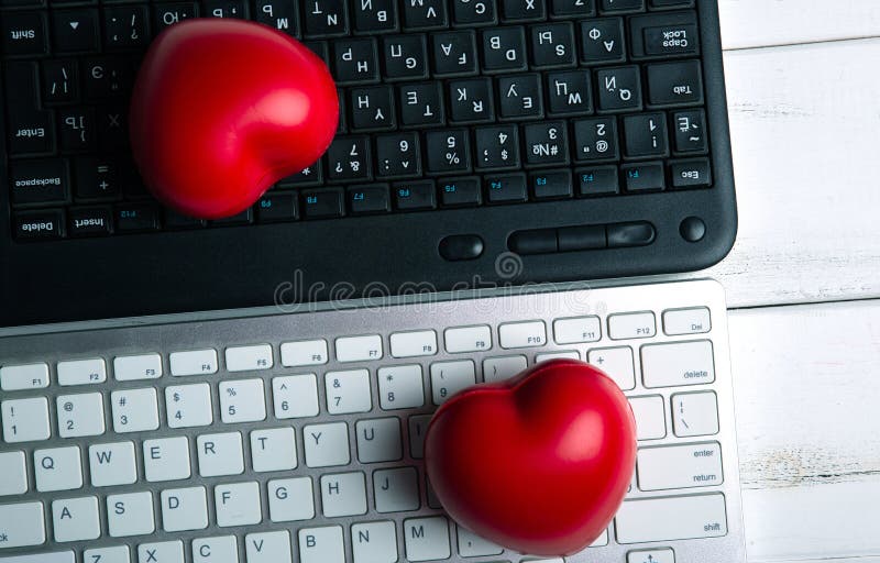Pair of Red Hearts on Pc Keyboard Opposite Each Other Stock Image ...