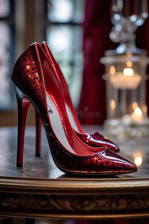 A Pair of Red High Heel Shoes Sitting on a Table. Generative AI Image ...