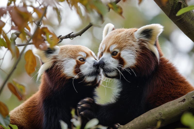 Pair of Red Pandas Playing in the Trees Stock Photo - Image of playful ...