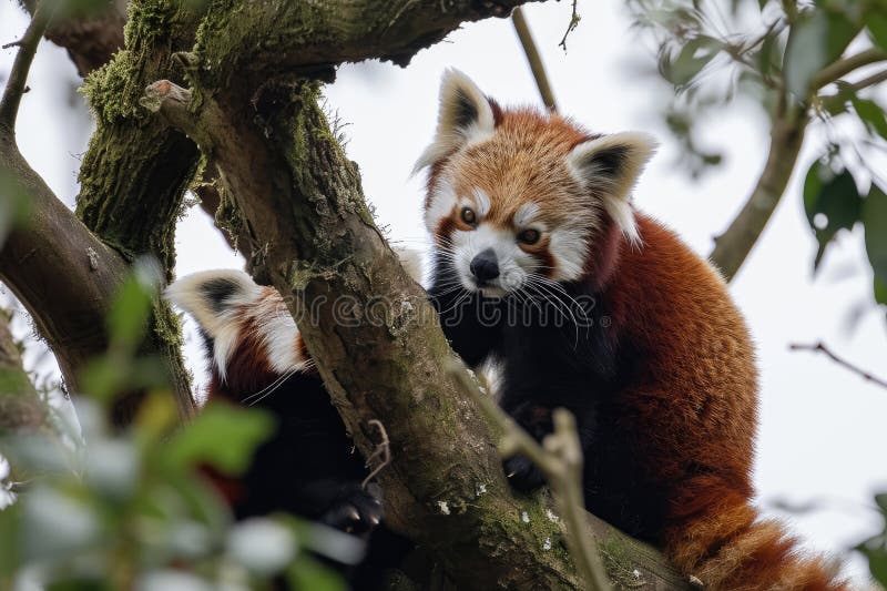 Pair of Red Pandas Playing in the Trees Stock Photo - Image of outdoors ...