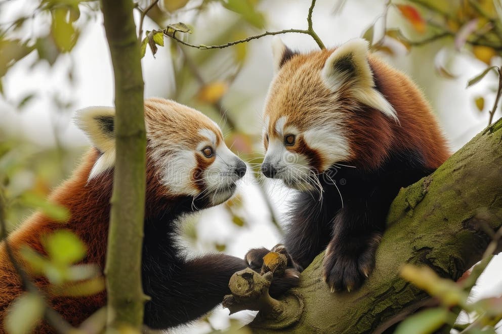 Pair of Red Pandas Playing in the Trees Stock Image - Image of portrait ...