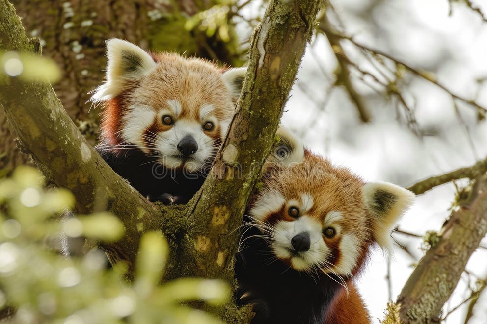 Pair of Red Pandas Playing in the Trees Stock Image - Image of panda ...