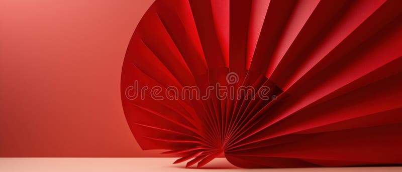 A Pair of Red Paper Fans on a Red Background, Panoramic Scale Stock ...