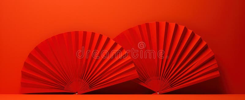 A Pair of Red Paper Fans on a Red Background, Panoramic Scale Stock ...