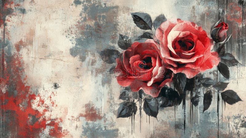 A Pair of Red Roses on a Textured Background Stock Illustration ...
