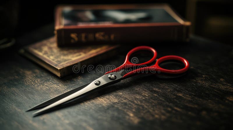 Red Scissors on Table stock photo. Image of handmade - 380102896