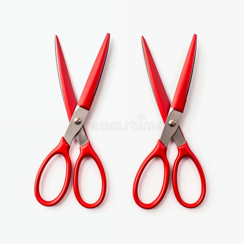 Pair of Red Scissors with Stainless Steel Blades on White Background ...