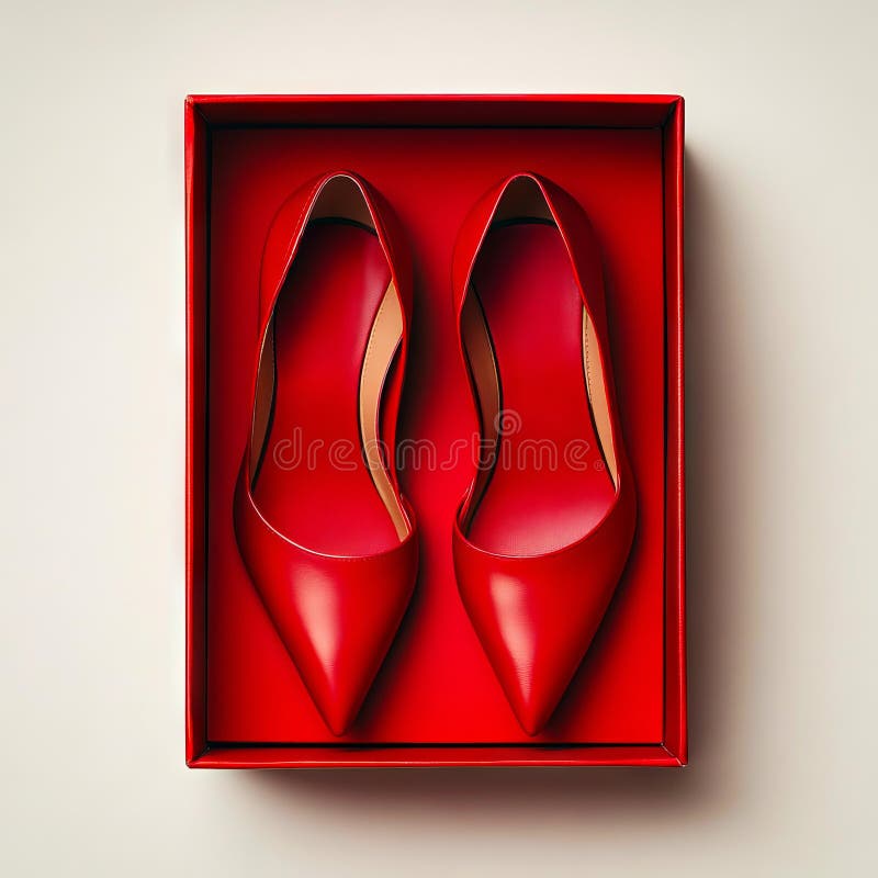 A Pair of Red Shoes in a Red Box Stock Image - Image of leather, side ...