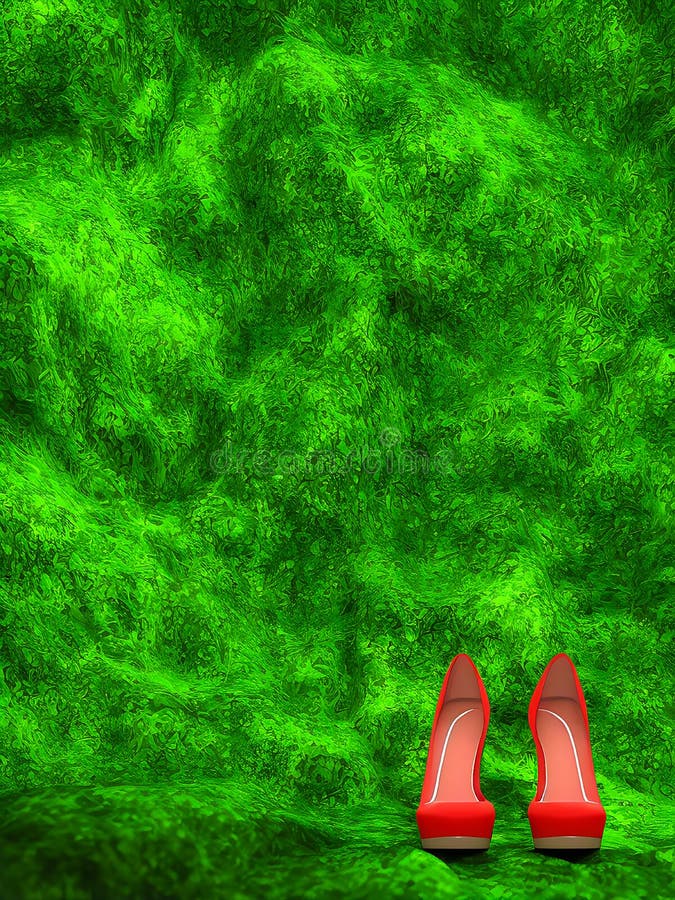 Pair of Red Shoes with Green Color Abstract Background Stock ...