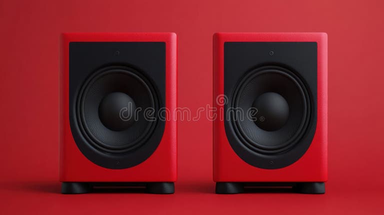Pair of Red Studio Speakers - High-Fidelity Audio Equipment Stock ...