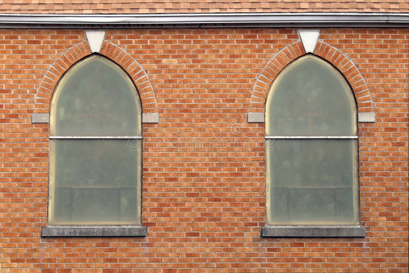 Retro Arched Vintage Church Windows Red Brick Wall Stock Image - Image ...