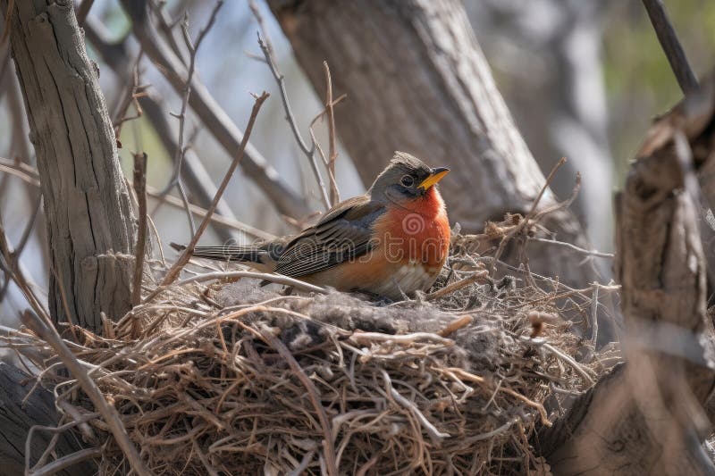 Pair of Robins Building Their Nest in the Springtime Stock Illustration ...