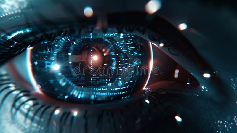 A Pair of Robotic Eyes, Reflecting a Complex Code Stock Illustration ...