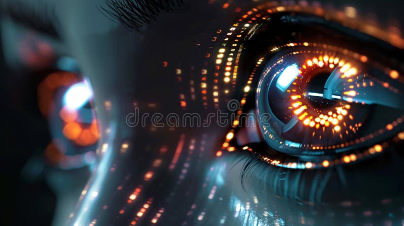 A Pair of Robotic Eyes, Reflecting a Complex Code Stock Illustration ...