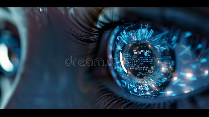A Pair of Robotic Eyes, Reflecting a Complex Code Stock Illustration ...