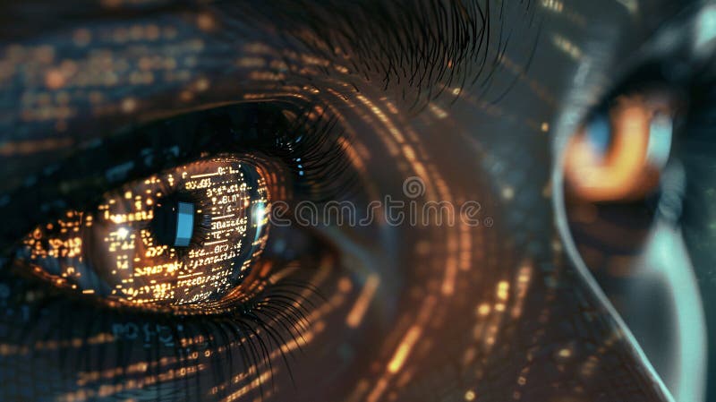 A Pair of Robotic Eyes, Reflecting a Complex Code Stock Illustration ...
