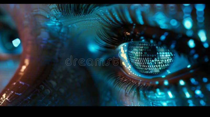 A Pair of Robotic Eyes, Reflecting a Complex Code Stock Illustration ...