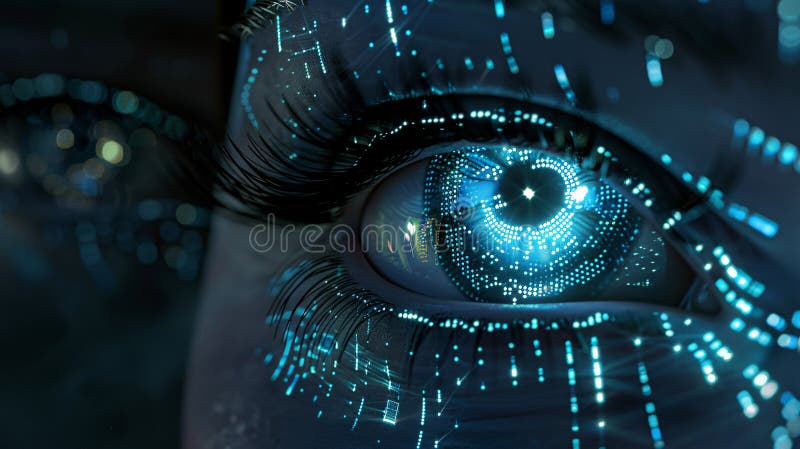 A Pair of Robotic Eyes, Reflecting a Complex Code Stock Illustration ...