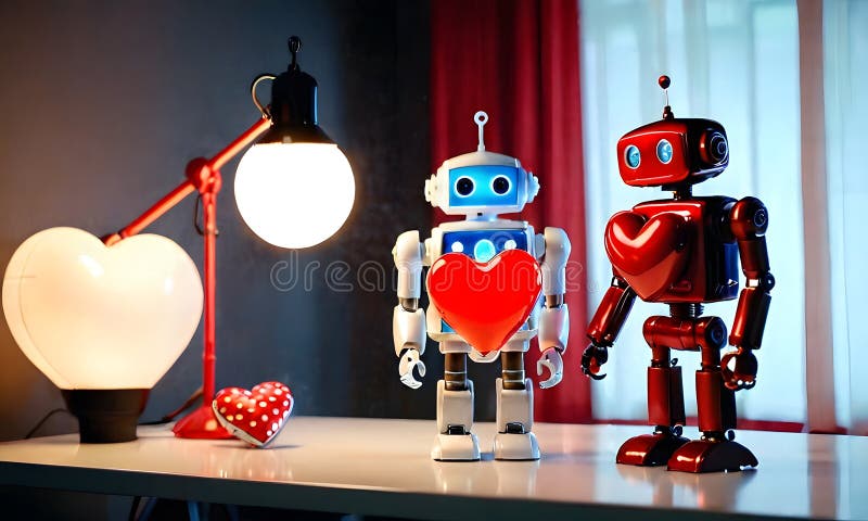 Robot Duo with Heart stock image. Image of generated - 309455251