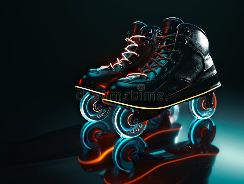 A Pair of Roller Skates with Glowing Wheels Stock Image - Image of shoe ...
