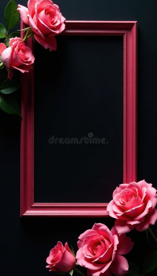 Pair of Rose Colored Frames Against Solid Black, Stylish Arrangement ...