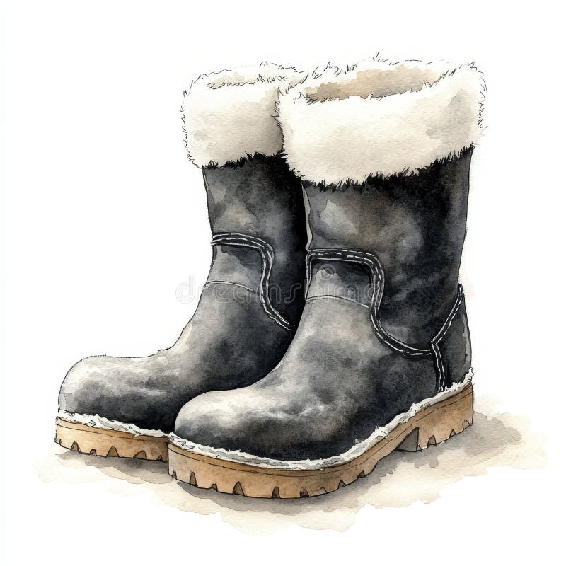 Pair of Santa S Black Boots with Fur Trim on White Background Stock ...
