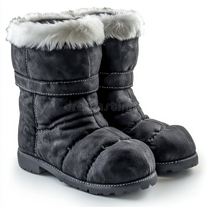 Pair of Santa S Black Boots with Fur Trim on White Background Stock ...