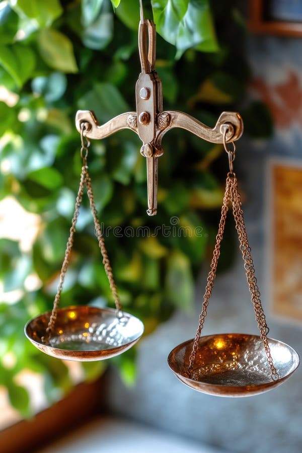 A Pair of Scales Hangs from a Tree Branch Stock Photo - Image of ...
