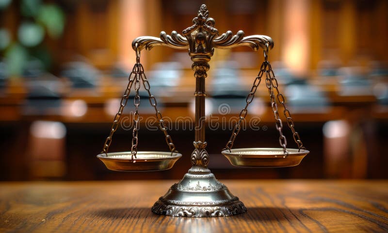 A Pair of Scales Sits on a Wooden Table. the Scales are Made of Metal ...