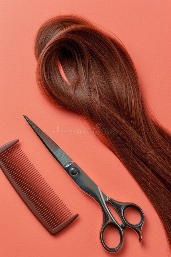 A Pair of Scissors and a Comb Placed Together on a Bright Pink ...