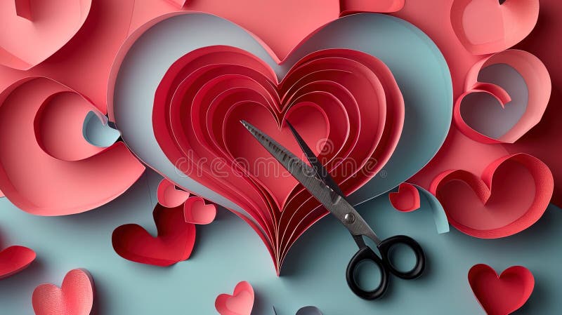 A Pair of Scissors is Cutting a Heart Out of a Stack of Red Paper ...