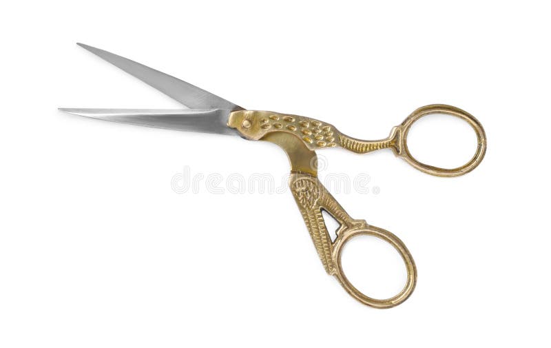 Pair of Scissors with Ornate Handles Isolated on White, Top View Stock ...