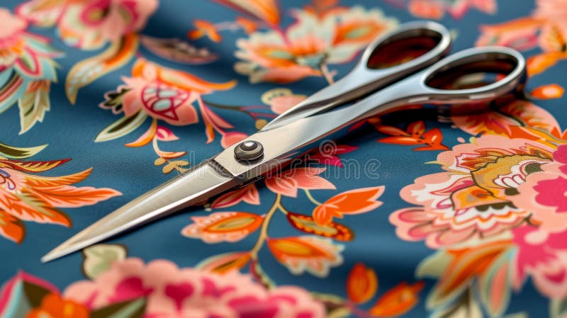 A Pair of Scissors on a Patterned Paper Closeup on the Blades ...