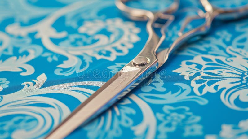 A Pair of Scissors on a Patterned Paper Closeup on the Blades ...