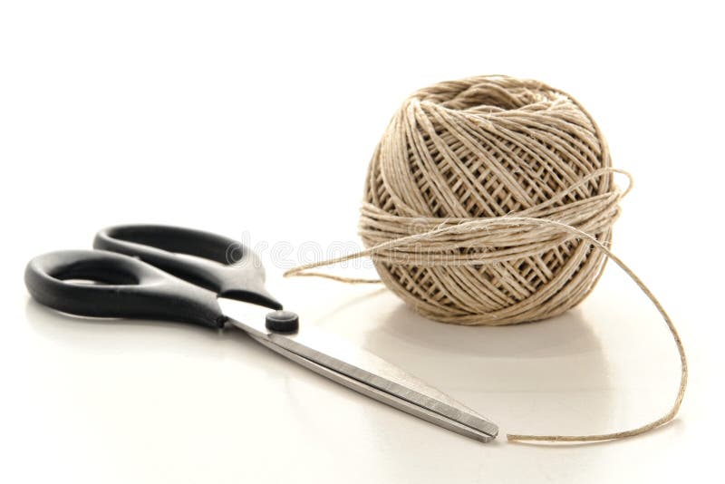Pair of Scissors and Spool of Natural Twine String Stock Photo - Image ...